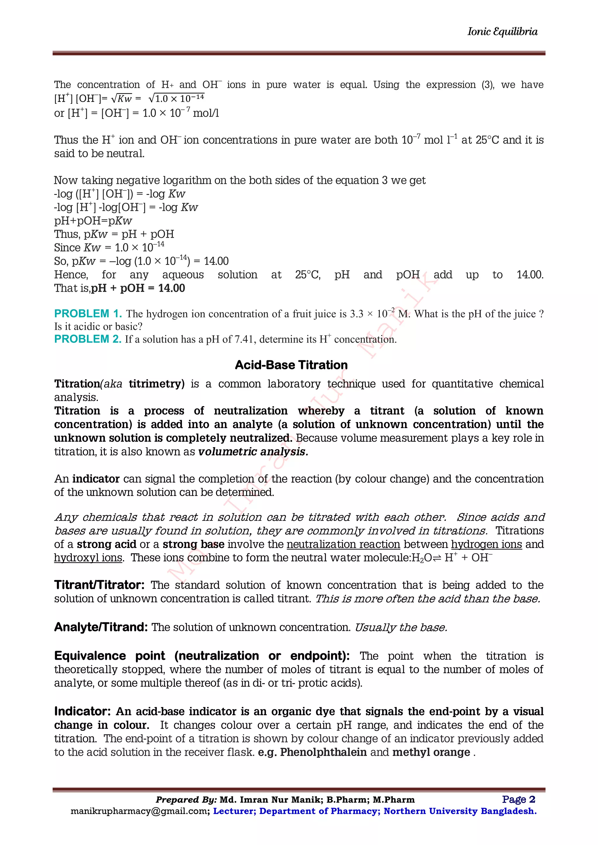 Ionic equilibria MANIK | PDF