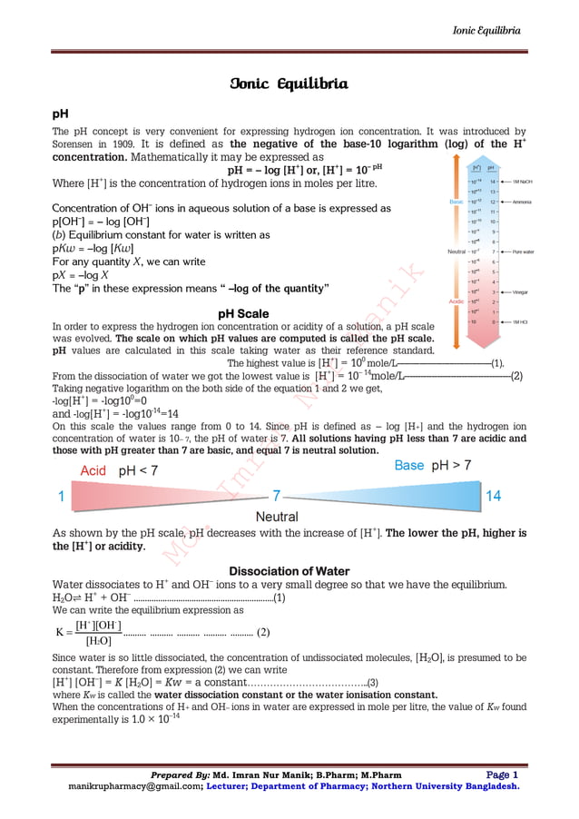 Ionic equilibria MANIK | PDF