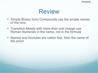 Ionic Nomenclature & Compounds | PPT