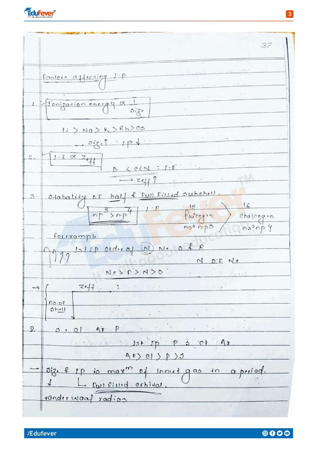 Ionisation Energy - Chemistry Handwritten Notes | PDF