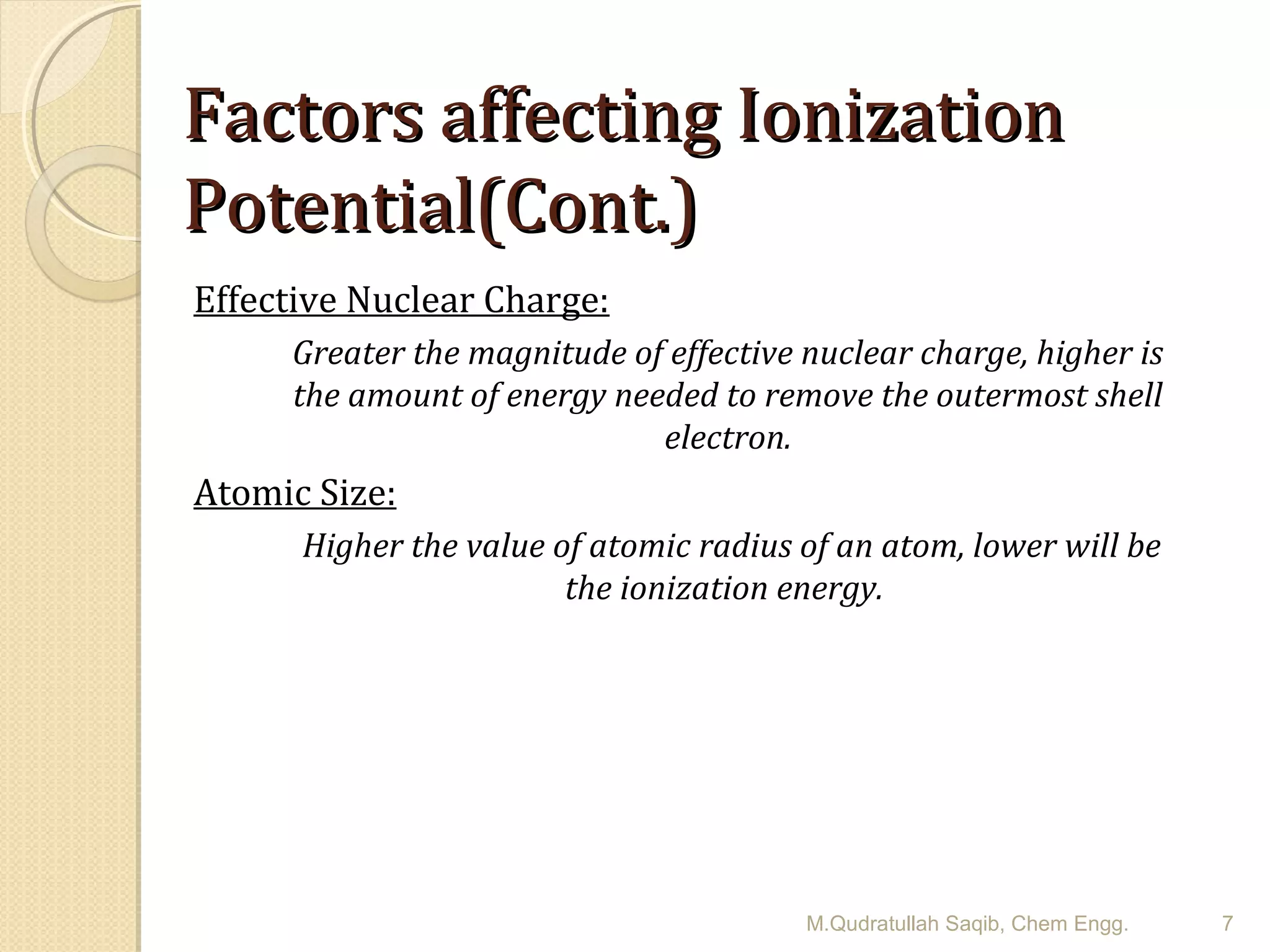 Ionization Potential | PPT | Chemistry | Science