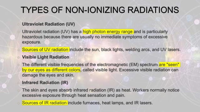 radiations, types of radiations, ionizing and non ionizing radiations ...