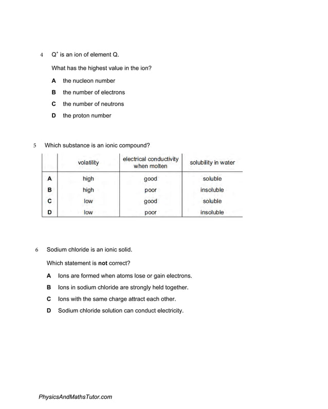 Ions, ionic bonds (multiple choice) qp | PDF