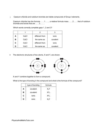 Ions, ionic bonds (multiple choice) qp | PDF