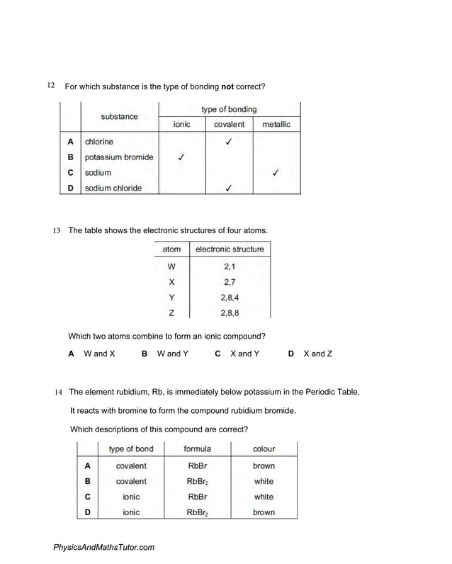 Ions, ionic bonds (multiple choice) qp | PDF