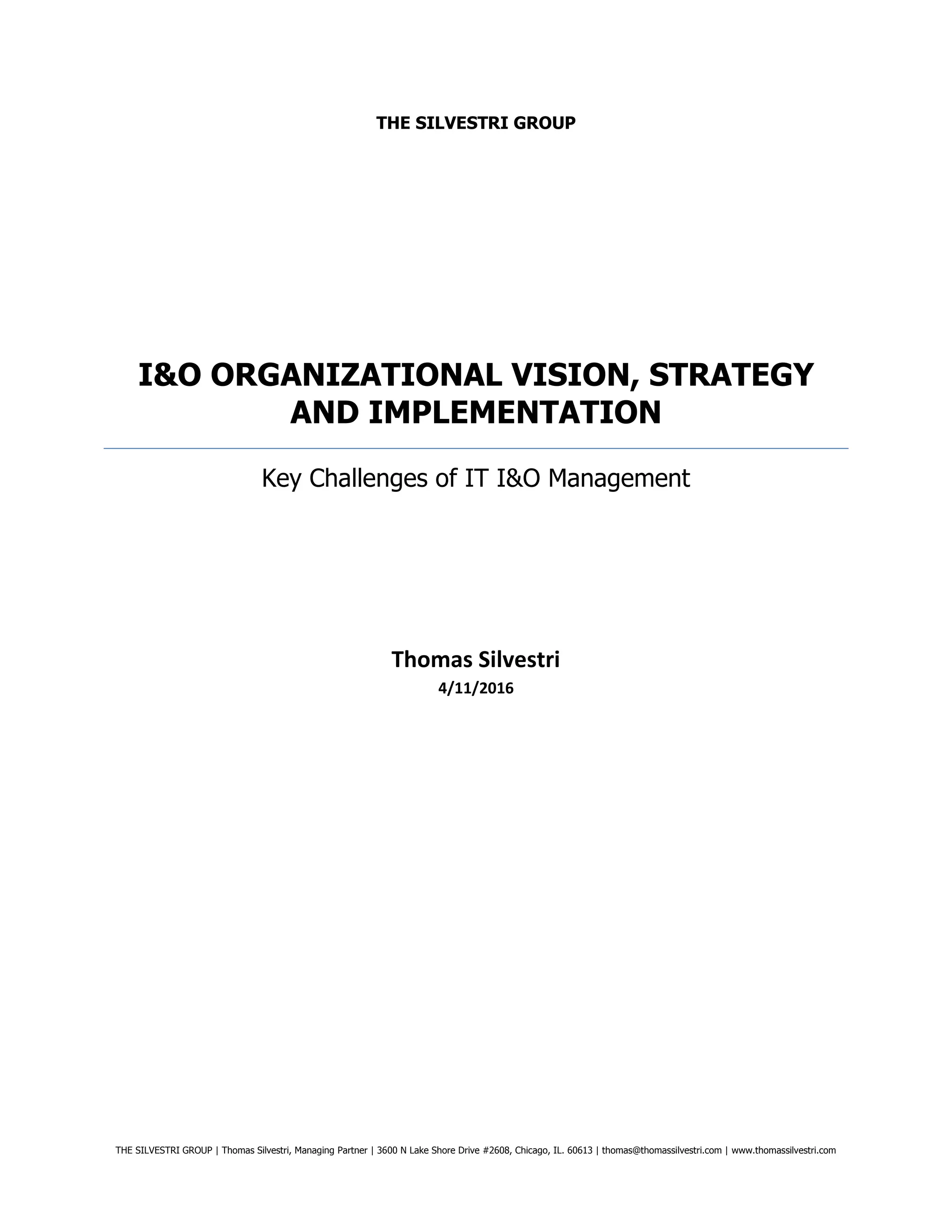 I&O Organizational Vision, Strategy and Implementation | PDF