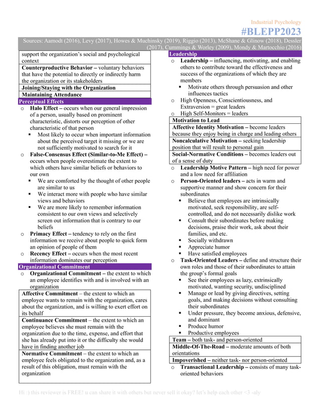 BLEPP Reviewer - Industrial and Organization Psychology | PDF
