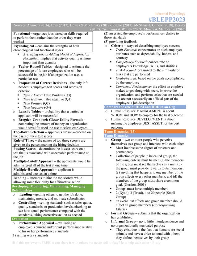 BLEPP Reviewer - Industrial and Organization Psychology | PDF