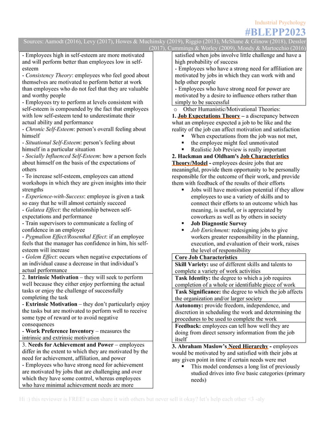 BLEPP Reviewer - Industrial and Organization Psychology | PDF