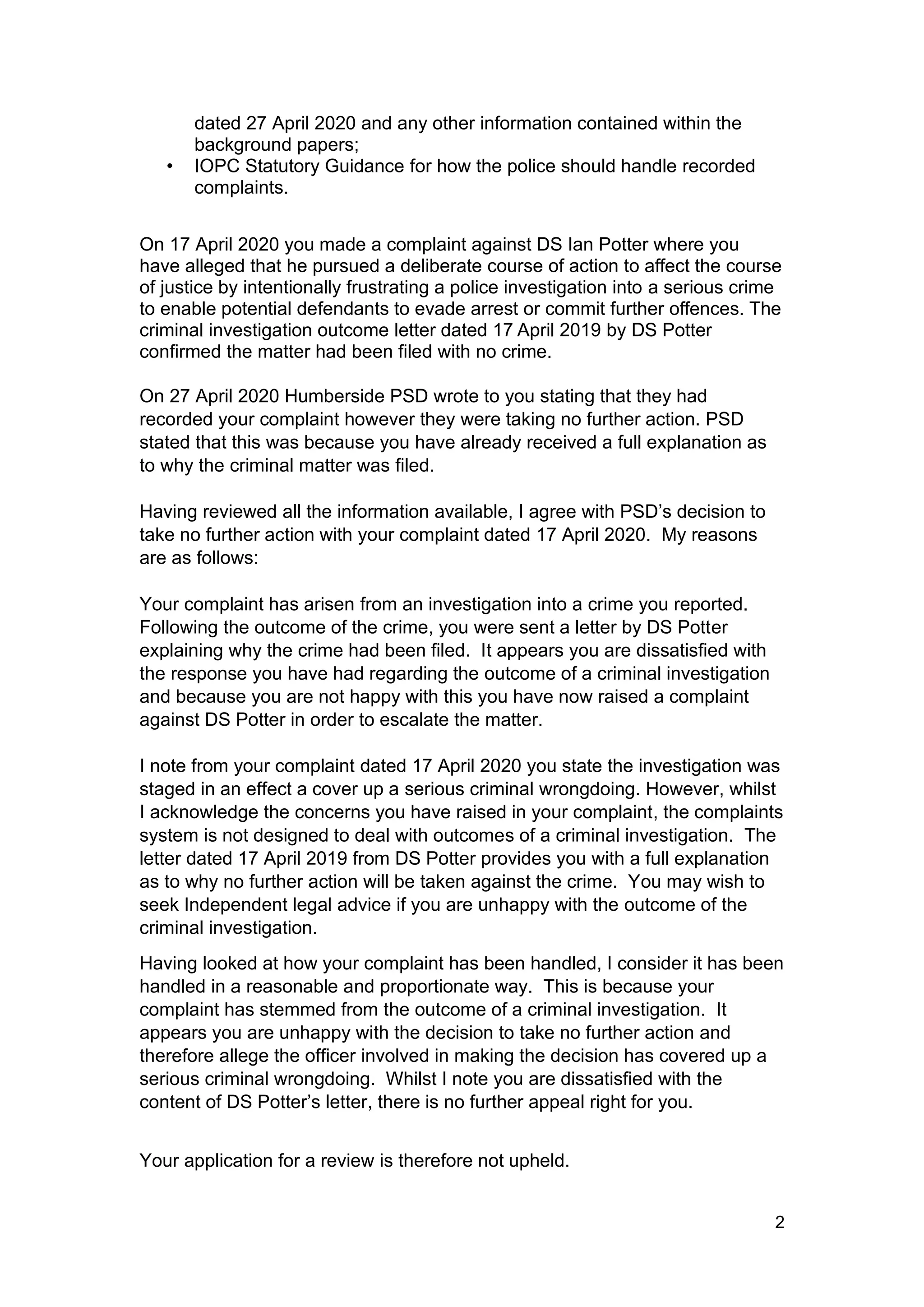 Iopc outcome 26 aug 2020 r | PDF