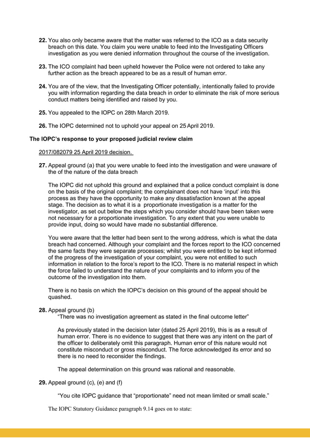 Iopc response letter before action 24 oct 19 | PDF