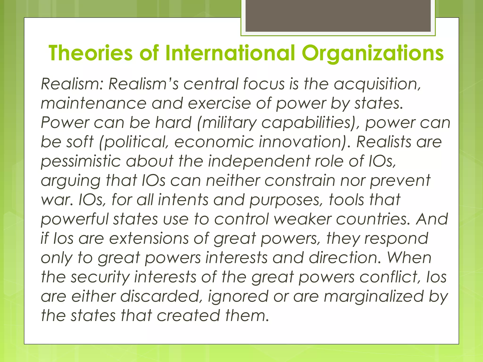 Theories of International Organizations | PPT