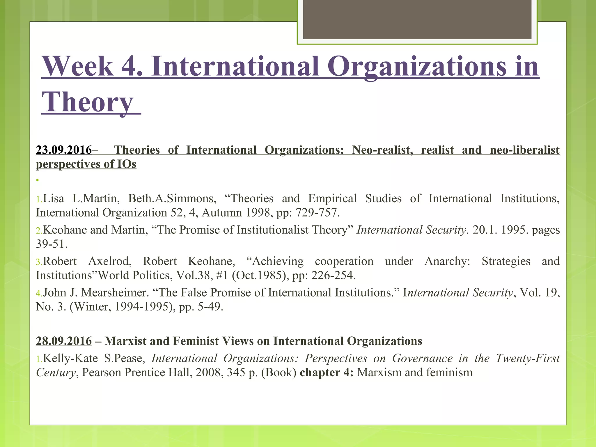 Theories of International Organizations | PPT