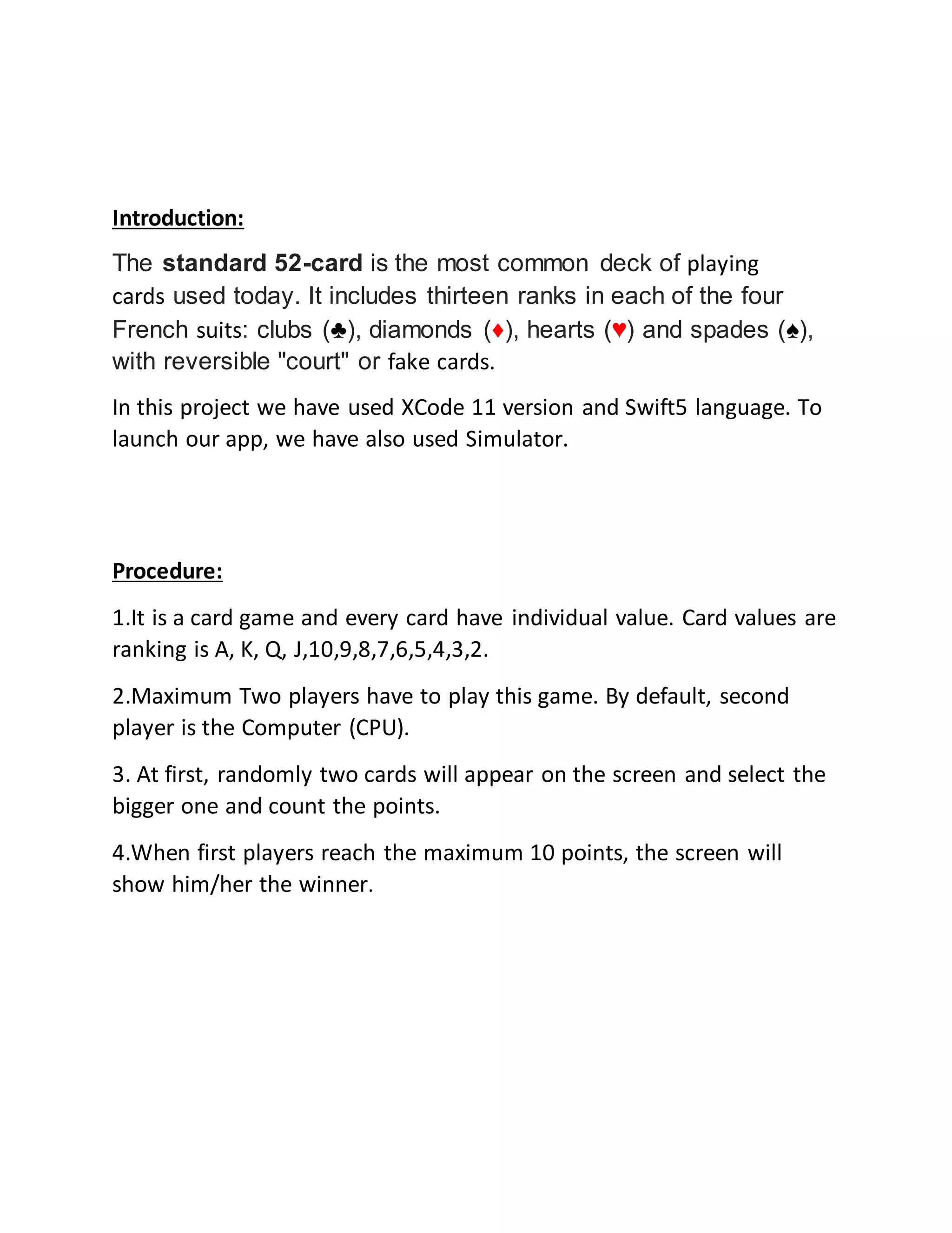 High and Low Card Game For IOs | DOCX