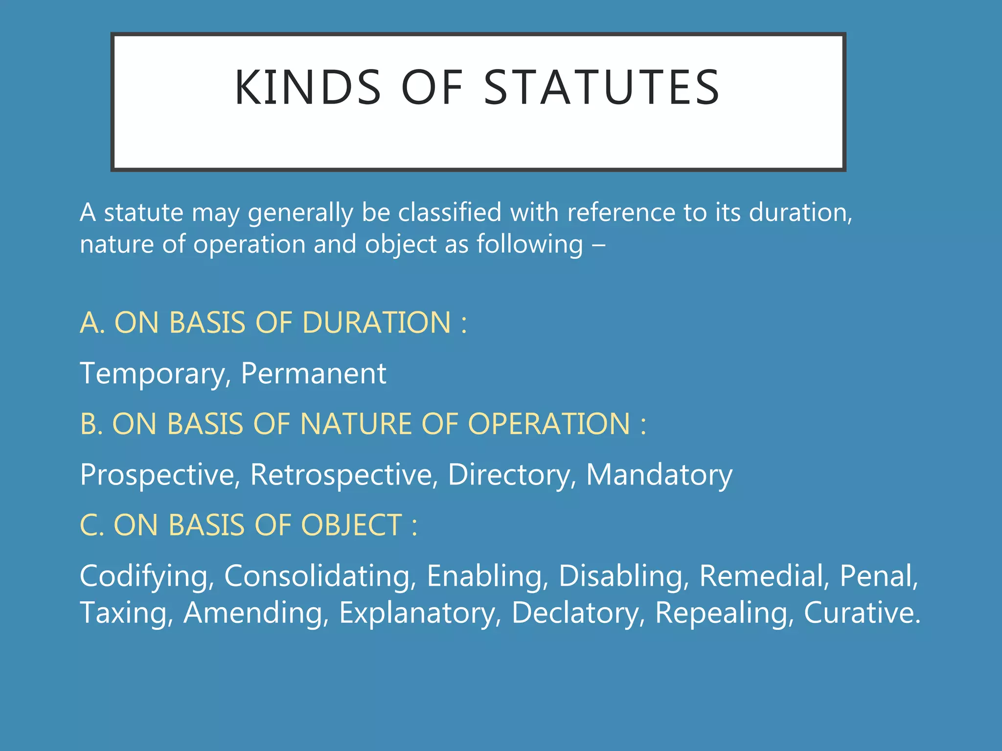 Kinds of Statutes in Law | PPTX
