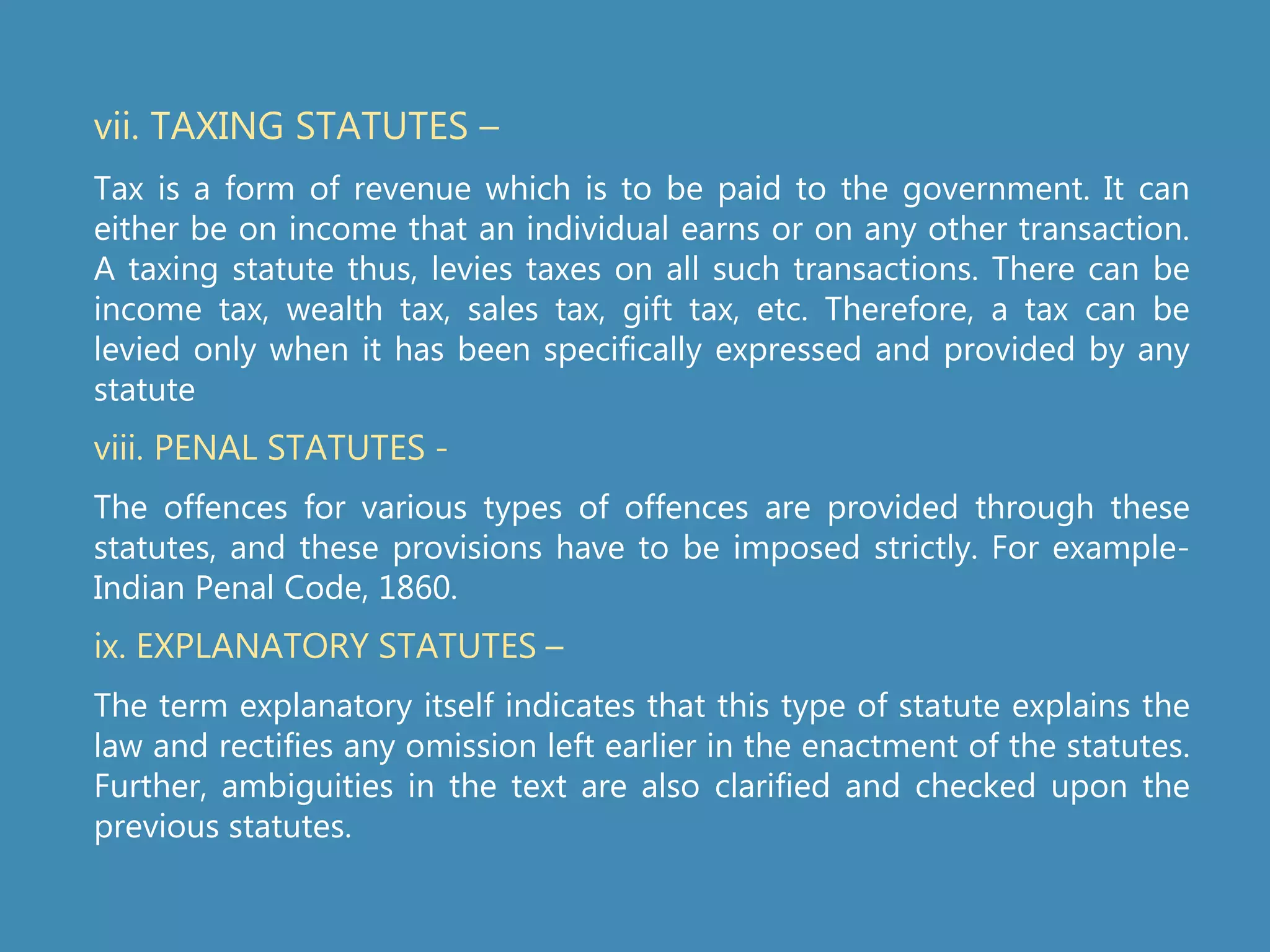 Kinds of Statutes in Law | PPTX