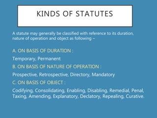 Kinds of Statutes in Law | PPTX