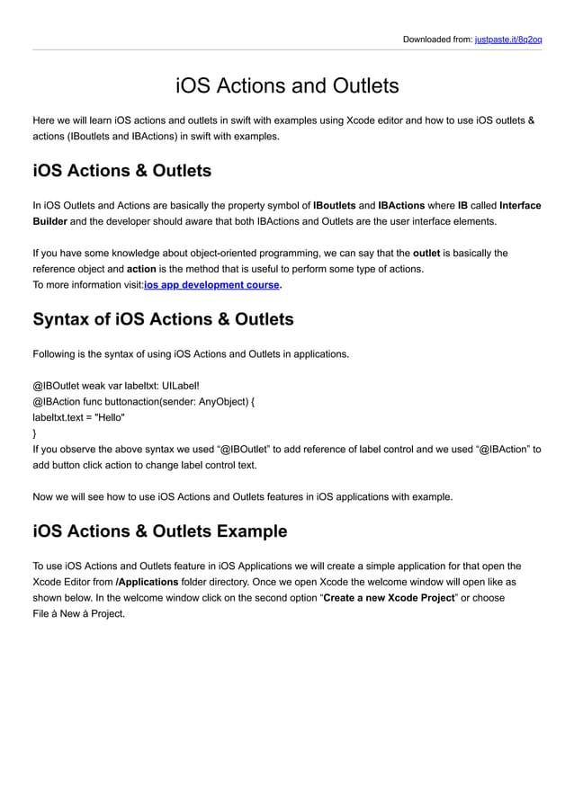 Ios actions and outlets | PDF