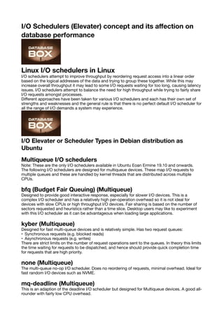 IO Schedulers (Elevater) concept and its affection on database performance | PDF
