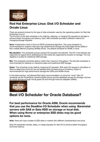 IO Schedulers (Elevater) concept and its affection on database ...