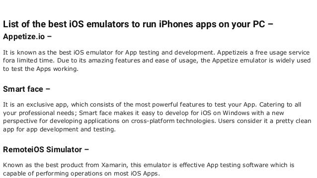 Ios emulator for pc | PPTX | Operating Systems | Computer Software and Applications