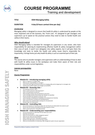 IOSH Managing Safely 2015 | PDF