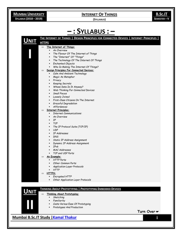 Internet of Things – Syllabus (2018 - 2019) [Mumbai University] | PDF | Internet | Computing