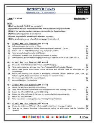 Internet Of Things (November – 2018) [Choice Based | Question Paper] | PDF