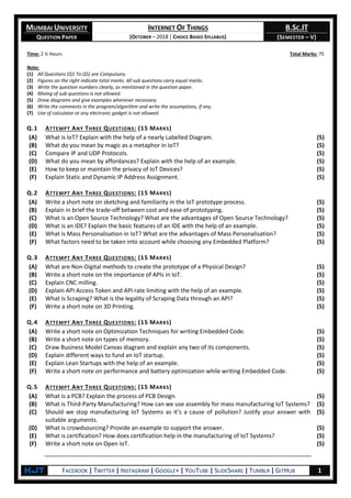 Internet Of Things (Question Paper) [October – 2018 | Choice Based ...