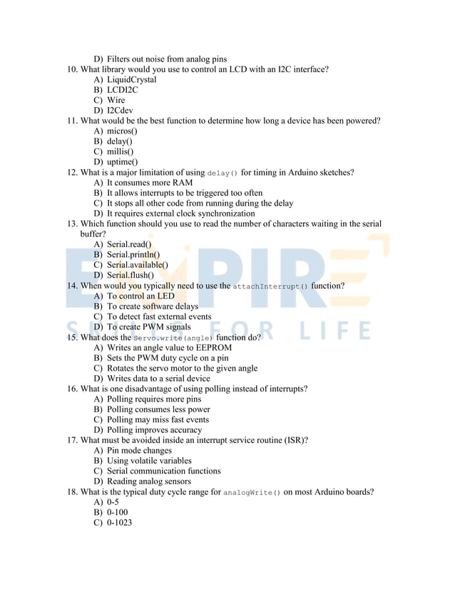 MCQ INTERNET OF THINGS ARDUINO PROGREAMS - EMBEDDED C TYPES OF ARDUINO | PDF