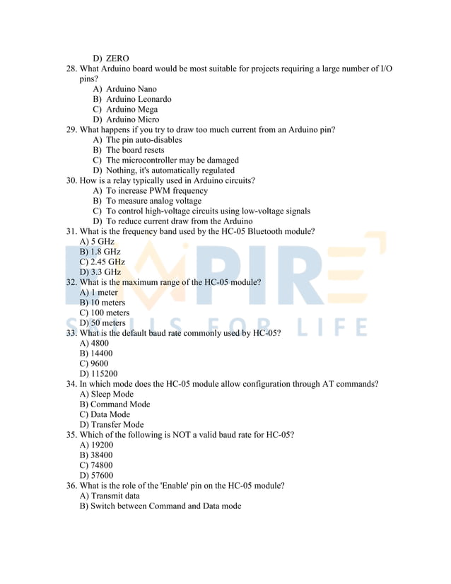 MCQ INTERNET OF THINGS ARDUINO PROGREAMS - EMBEDDED C TYPES OF ARDUINO | PDF