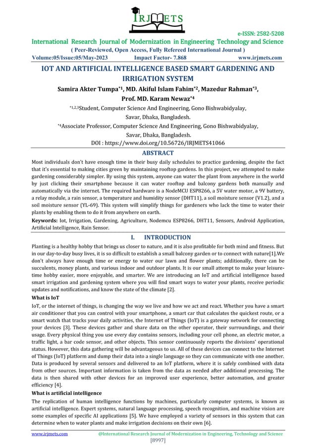 IOT AND ARTIFICIAL INTELLIGENCE BASED SMART GARDENING AND IRRIGATION SYSTEM.pdf | Internet ...