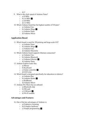 Arduino MCQ Collection: Types, Memory, Applications, and Real-World Uses | Tech Quiz Resource | PDF