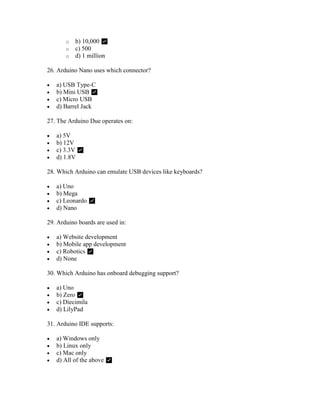 Arduino MCQ Collection: Types, Memory, Applications, and Real-World Uses | Tech Quiz Resource | PDF
