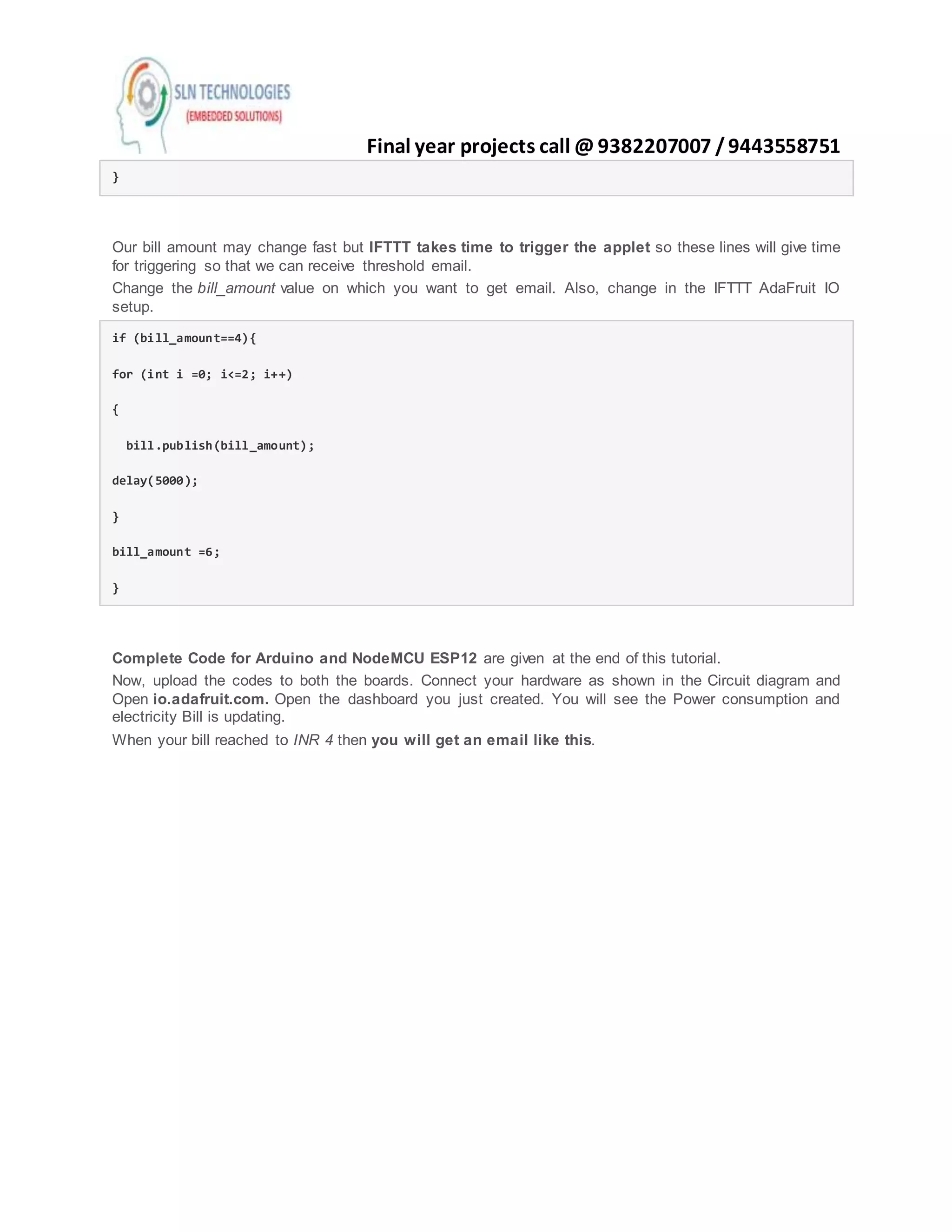 Io t based electricity energy meter using esp12 and arduino at sln ...