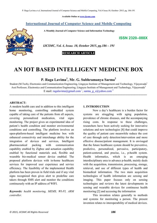 Iot based intelligent medicine box 1 | PDF | Internet of Things | Internet