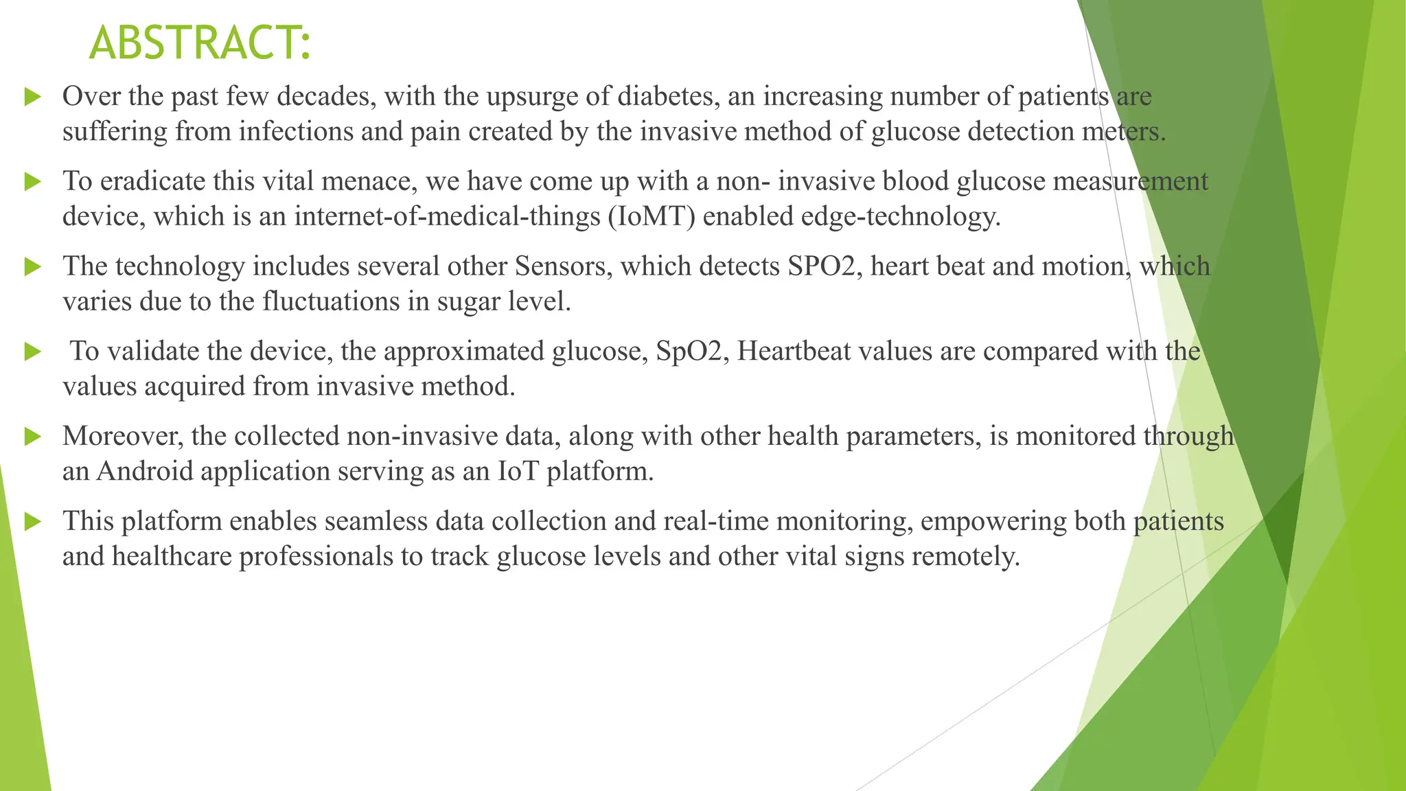IOT BASED NON-INVASIVE BLOOD GLUCOSE LEVEL DETECTION.pptx | Internet of Things | Internet