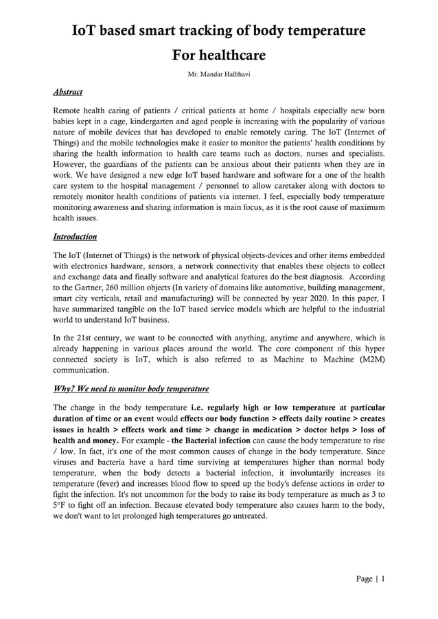 IoT based smart tracking of body temperature for healthcare | PDF | Internet of Things | Internet