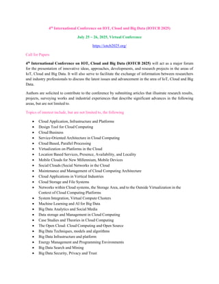 4th International Conference on IOT, Cloud and Big Data (IOTCB 2025) | PDF