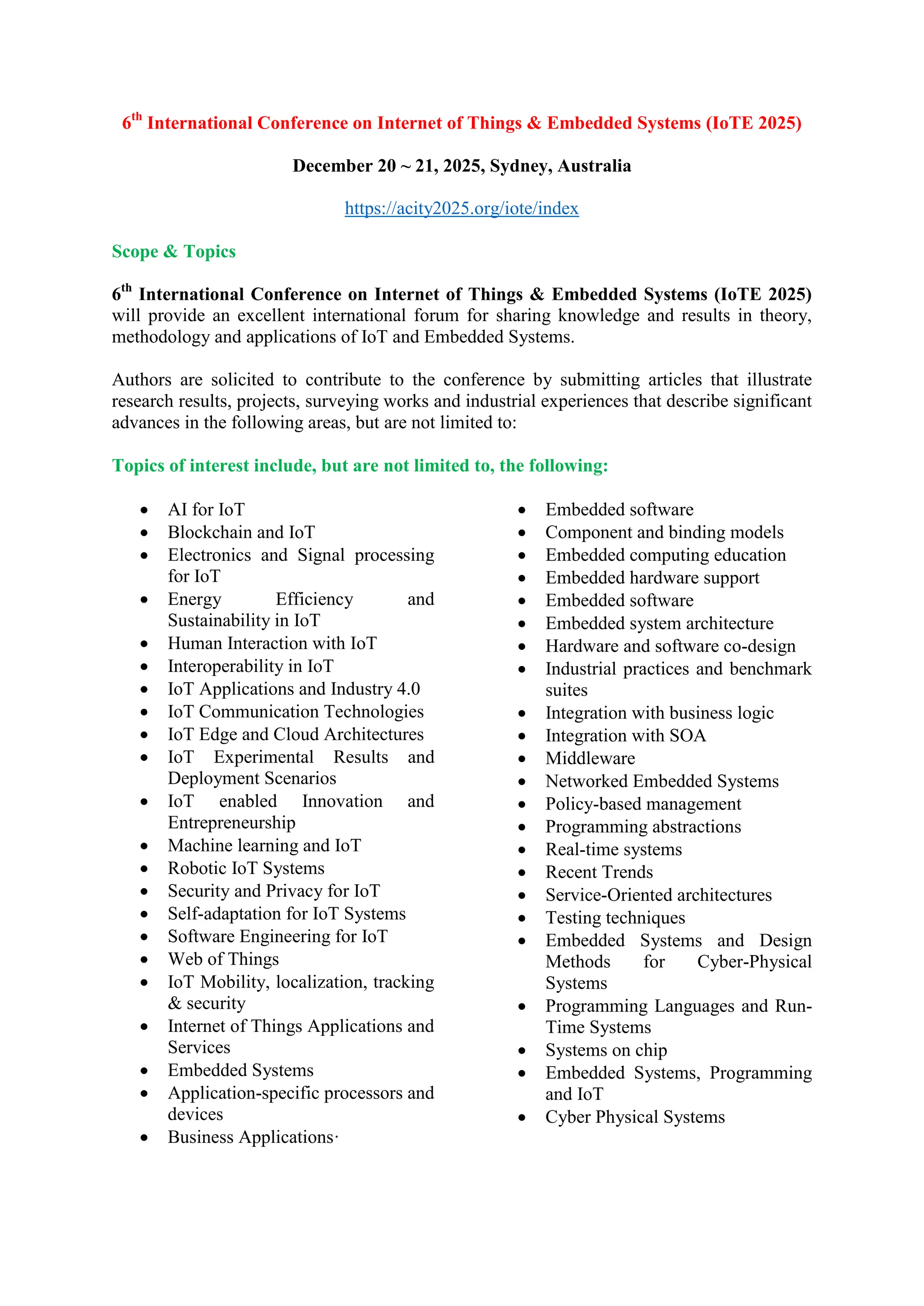 6 th International Conference on Internet of Things & Embedded Systems (IoTE 2025) | PDF