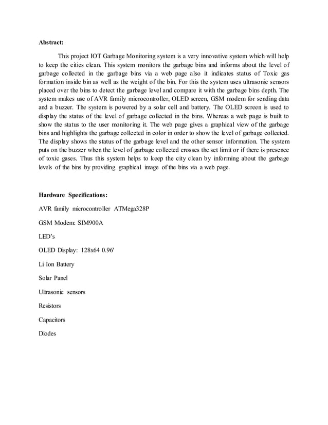 IoT garbage monitoring | DOCX | Technology & Computing