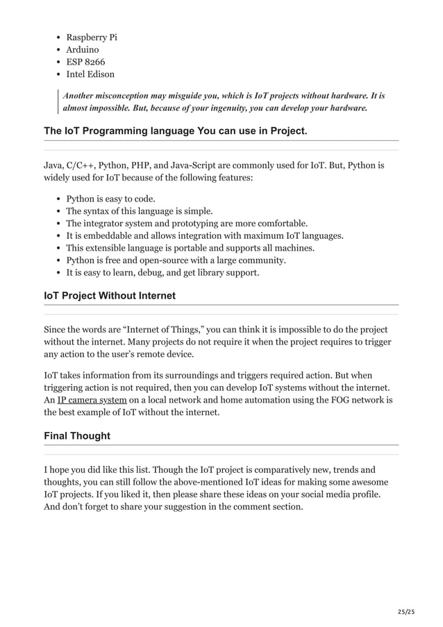 IoT project: best 30 ideas with cloud, raspberry pi, and arduino | PDF