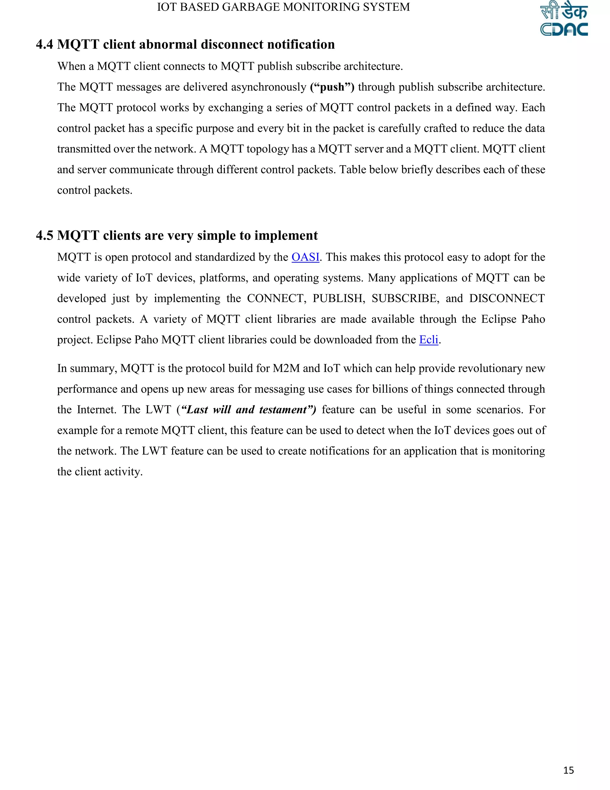 Project report on Iot Based Garbage Monitoring System | PDF