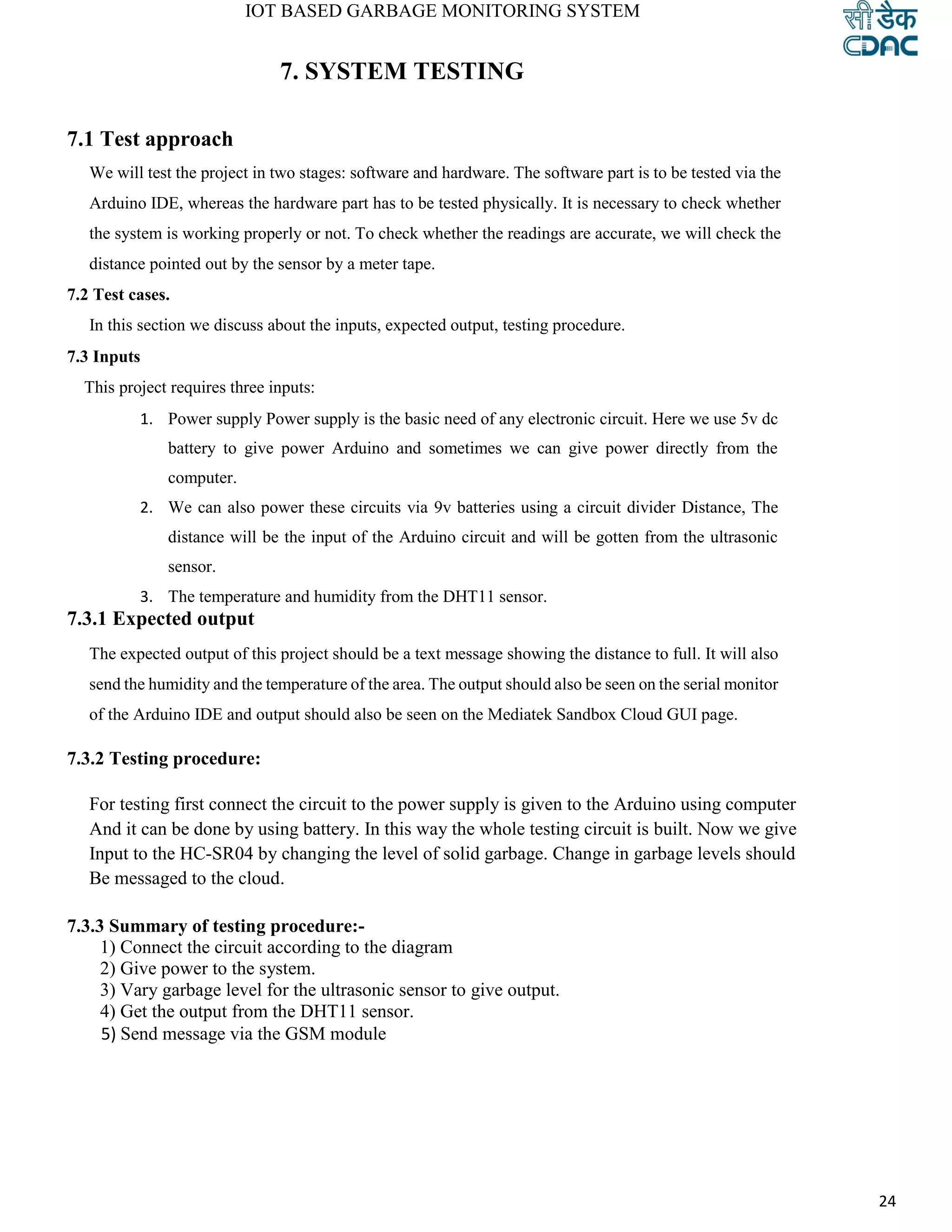 Project report on Iot Based Garbage Monitoring System | PDF
