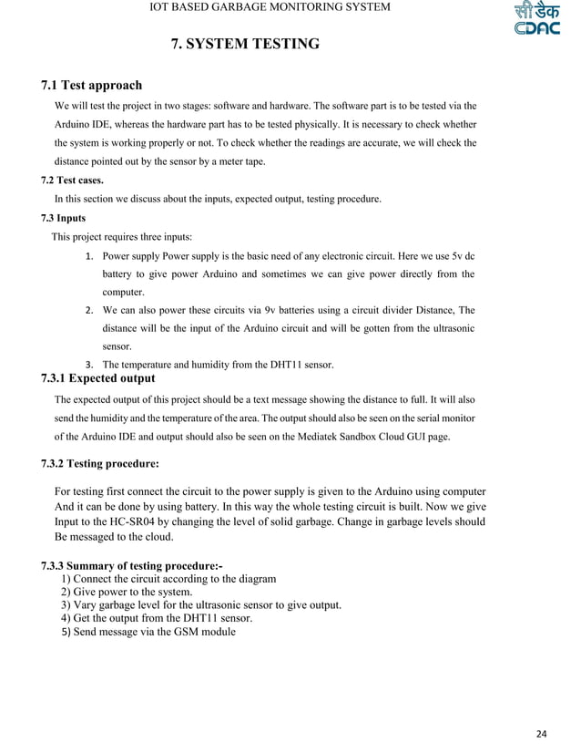Project Report On Iot Based Garbage Monitoring System Pdf
