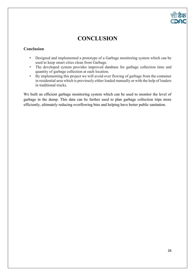 Project Report On Iot Based Garbage Monitoring System Pdf