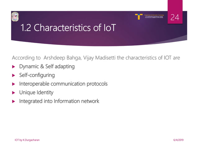IOT Unit-1 (Introduction to IOT) by Durgacharan | PPTX | Computer Networking | Computing