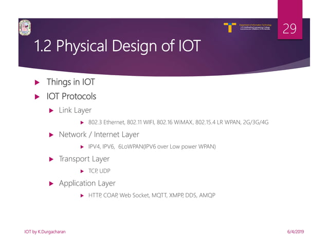 IOT Unit-1 (Introduction to IOT) by Durgacharan | PPTX | Computer Networking | Computing