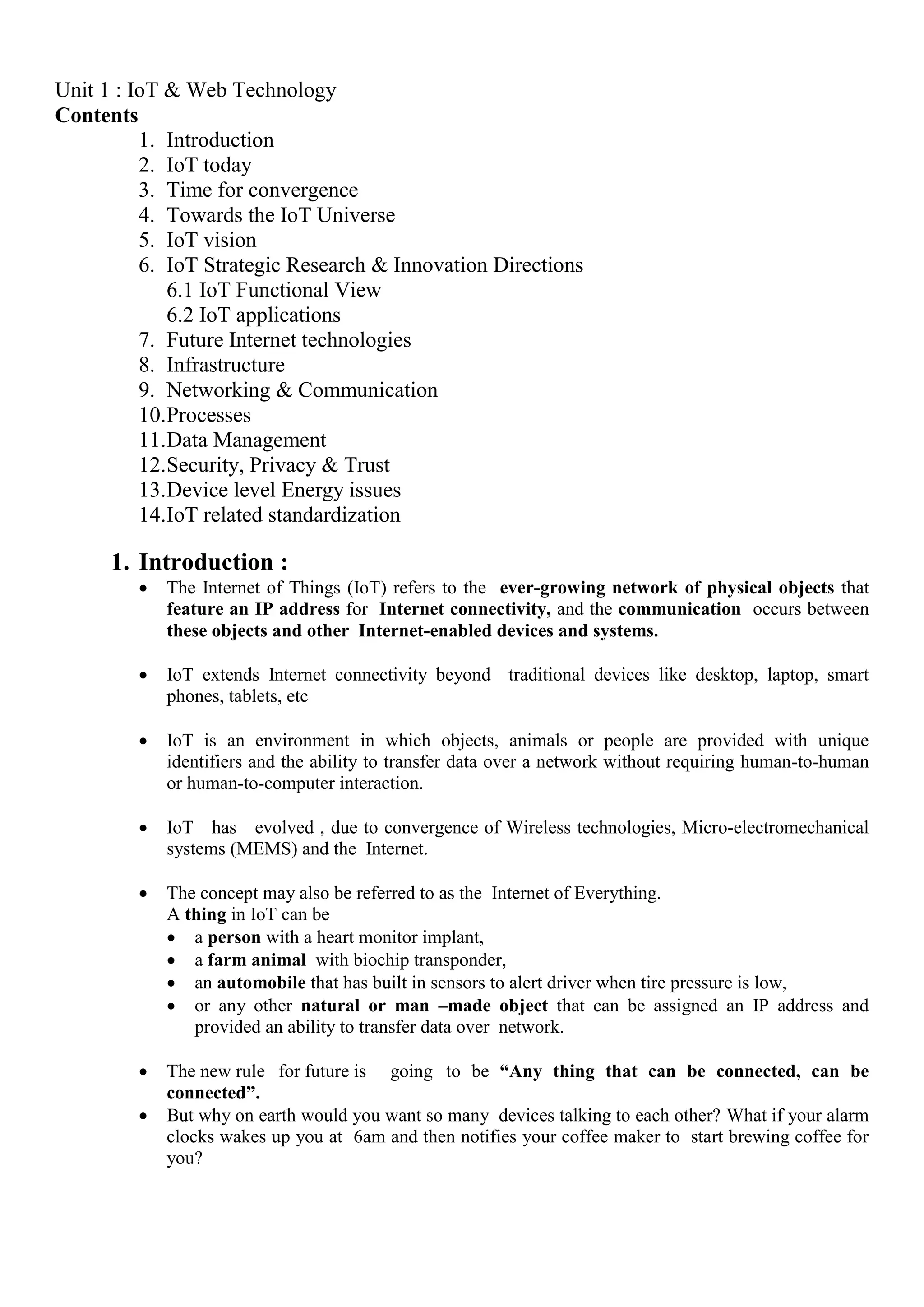 IOT UNIT 1 NOTES FOR BCA MADRAS UNIVERSITY | PDF