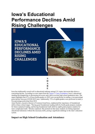 Iowa's Educational Performance Declines Amid Rising Challenges | PDF